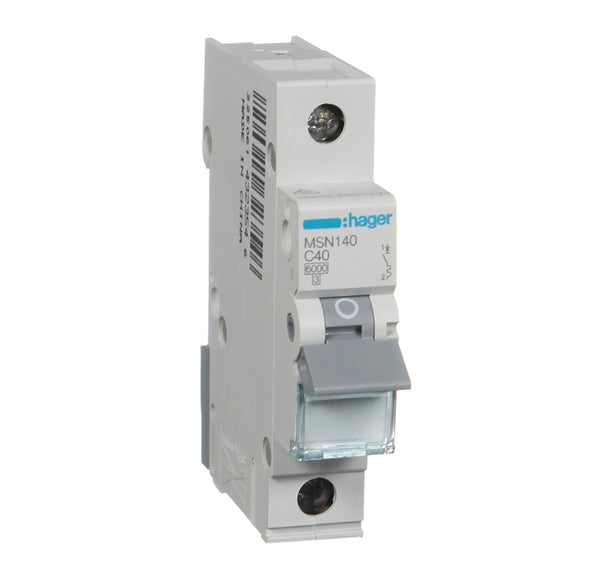 Hager 40 Amp Miniature Circuit Breaker MCB C Curve 1 Pole 6kA